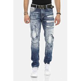 Cipo & Baxx CIPO & BAXX Herren Regular-fit-Jeans "DENIM", blau, Gr. 36, unifarben, 100% Baumwolle, Jeans, bequeme Jeans im ausgefallenen Lagen-Design, CD611