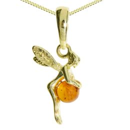 OSTSEE-SCHMUCK Damen Kette mit Anh&auml;nger "- Elfe - Silber 925/000, vergoldet - Bernstein", 45, Silber 925 (Sterlingsilber), gold, Silber 925