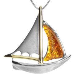 OSTSEE-SCHMUCK Damen Kette mit Anh&auml;nger "- Schiff - Silber 925/000 - Bernstein", 45, Silber 925 (Sterlingsilber), silber, Silber 925