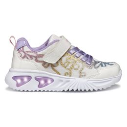 Geox Damen Sneaker "J ASSISTER GIRL Blinkschuh", Gr. 24, bunt, Synthetik, Textil, Schuhe, Klettschuh mit bunt glitzerndem Schleifchen Muster und