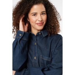 Damen Jeansbluse, blau, Gr. M, SENSES.THE LABEL, unifarben, Denim/Jeans, Material: 99% Baumwolle, 1% Elasthan, Blusen, mit Brusttasche