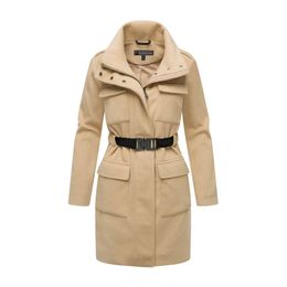 Marikoo Damen Kurzmantel "Tanokoo", beige, Gr. S, 90% Polyester, 10% Viskose, M&auml;ntel, Eleganter &Uuml;bergangsmantel mit gro&szlig;en Taschen und Stretch-G&uuml;rtel