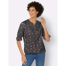 Inspirationen Damen Schlupfbluse, grau, Gr. 46, bedruckt, gemustert, mehrfarbig, 100% Baumwolle, Blusen