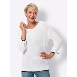 Classic Basics Damen Strickpullover "Rundhals-Pullover", wei&szlig;, Gr. 48, gemustert, mehrfarbig, 100% Polyacryl, Pullover