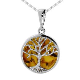 OSTSEE-SCHMUCK Damen Kette mit Anh&auml;nger "- Lebensbaum 17 mm - Silber 925/000 - Bernstein", 42, Silber 925 (Sterlingsilber), silber, Silber 925