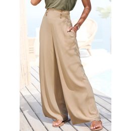 Lascana Damen Palazzohose, beige, Gr. 34, unifarben, Web, Obermaterial: 100% Viskose, Hosen, mit Taschen, Sommerhose, Wide-Leg