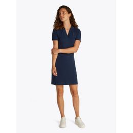 Tommy Hilfiger Damen Polokleid "SLIM OPEN NK POLO DRESS SS", blau, Gr. S, unifarben, Jersey, Obermaterial: 95% Baumwolle, 5% Elasthan, Kleider, mit