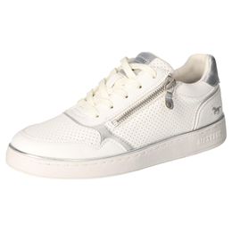 Mustang Shoes Damen Sneaker, Gr. 41, silber, Lederimitat, gl&auml;nzend, Schuhe, Plateausneaker, Schn&uuml;rschuh mit Rei&szlig;verschluss