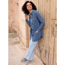 Inspirationen Damen Longstrickjacke, blau, Gr. 48, unifarben, 60% Baumwolle, 40% Polyacryl, Strickjacken