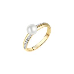 Vivance Damen Fingerring "375/- Gelbgold bicolor Zirkonia und Perle", 052 (16,6), Gold, bunt, Gold, Fingerringe