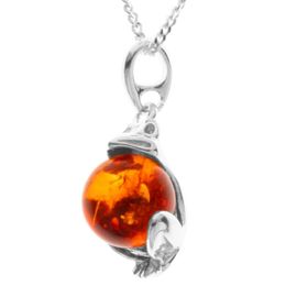 OSTSEE-SCHMUCK Damen Kette mit Anh&auml;nger "- Frosch - Silber 925/000 - Bernstein", 42, Silber 925 (Sterlingsilber), silber, Silber 925