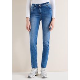 Slim-fit-Jeans Cecil, Damen, Gr. 33, L&auml;nge 28, mid blau wash, Jeans, 78% Baumwolle, 20% Polyester, 2% Elasthan, unifarben, lang, Jeans Slim-fit-Jeans, High Waist