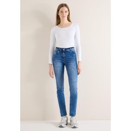 Cecil Damen Slim-fit-Jeansmid blau wash, Gr. 34, unifarben, Jeans, 78% Baumwolle, 20% Polyester, 2% Elasthan, Jeans, High Waist