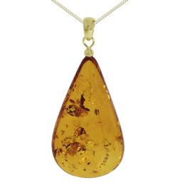 OSTSEE-SCHMUCK Damen Kette mit Anh&auml;nger "- Tropfen ca. 42 mm lang - Silber 925/000, vergoldet - Bernstein", 50, Silber 925 (Sterlingsilber), gold,