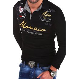 behype Herren Poloshirt "MONACO", schwarz, Gr. M, bedruckt, bestickt, unifarben, 100% Baumwolle, Shirts, mit trendigen Stickereien