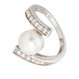 Jobo Damen Perlenring "Ring mit Perle und 14 Zirkonia", 50, Perlen Silber 925 (Sterlingsilber), silber, Perlen, Silber 925 (Sterlingsilber),