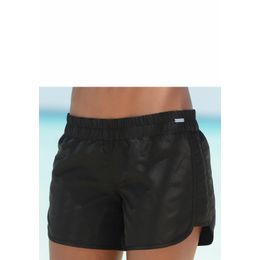 Lascana Damen Badeshorts, schwarz, Gr. 42, unifarben, Microfaser, Polyester, Badehosen, elastisches B&uuml;ndchen, mit Ges&auml;&szlig;tasche, softe