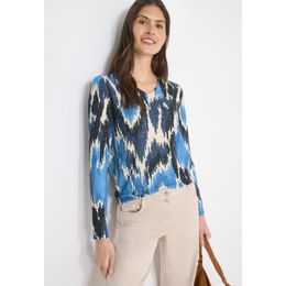 Cecil Damen Langarmshirtuniversal blau melange, Gr. XL, bedruckt, meliert, Jersey, Obermaterial: 67% Viskose, 28% Polyester, 5% Elasthan, Shirts, mit