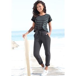 ELBSAND Damen Sweathose "Brinja", grau, Gr. L, unifarben, angeraute Sweatware, Obermaterial: 95% Baumwolle, 5% Elasthan, Hosen, mit Logoprint am Bund