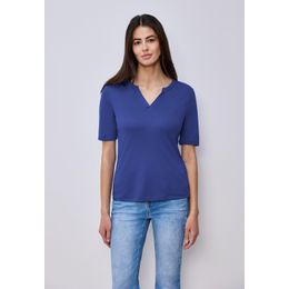Rundhalsshirt Street One, Damen, Gr. 40, amparo blau, Web, 50% Baumwolle, 50% Modal, unifarben, normal normal, Rundhals, abgesteppt, Shirts Rundhalsshirt, Jersey