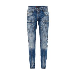 Cipo & Baxx CIPO & BAXX Herren Tapered-fit-Jeans "Jeans", blau, Gr. 42, unifarben, 100% Baumwolle, Jeans, mit Kontrastn&auml;hten und Seitentaschen, CD-391
