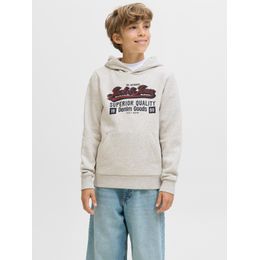 Jack & Jones Jungen Kapuzensweatshirt "JJELOGO SWEAT HOOD 2 COL AW25 NOOS JNR", grau, Gr. 128, JACK & JONES JUNIOR, bedruckt, angeraute Sweatware, Obermaterial: