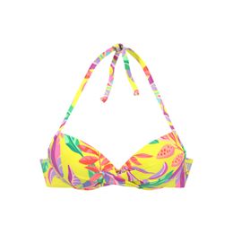 s.Oliver Damen Push-Up-Bikini-Top "Mallorca", gelb, Gr. 34, bedruckt, Recycling-Polyamid, Bikini-Oberteile, in Wickeloptik