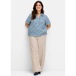 sheego Damen Longbluse, beige, Gr. 46, gemustert, 87% Modal, 13% Polyamid, Blusen