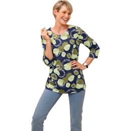 Damen Longshirt mit 3/4-&Auml;rmeln, Baumwolle oliv-lindgr&uuml;n-bedruckt, Gr&ouml;&szlig;e 56