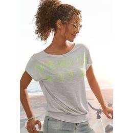 Venice Beach Damen Rundhalsshirt, grau, Gr. 32, mehrfarbig, Slub, Obermaterial: 65% Polyester, 35% Viskose, Shirts, mit Logoprint, T-Shirt,