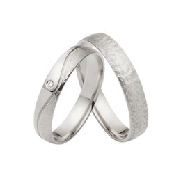 Firetti Damen Trauring "Schmuck Geschenk Gold 750 Hochzeit Ehering "LIEBE"", 58, 0,01 SI = kleine Einschl&uuml;sse mit Brillant, Wei&szlig;gold 375, 4mm, wei&szlig;,