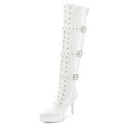 Damen Overkneestiefel "High-Heel-Stiefelette mit Plateau", LASCANA Belle Affaire, Gr. 38, wei&szlig;, Lacklederimitat, gl&auml;nzend, unifarben, Schuhe,