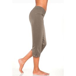 H.I.S. H.I.S Damen Caprihose, Gr. 40, gr&uuml;n, Single Jersey, Obermaterial: 94% Baumwolle, 6% Elasthan, unifarben, Basic, Hosen, mit verstellbarem Saum,