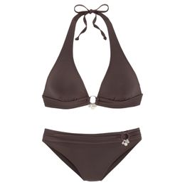 s.Oliver Damen Triangel-Bikini "Tonia", braun, Gr. 32, unifarben, Microfaser, Polyamid, Bikini-Sets, mit herausnehmbaren Cups, im Nacken zu binden,