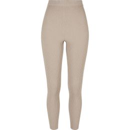 Urban Classics Damen Leggings "Urban Classics Damen Ladies Rib Knit Leggings", beige, Gr. L, unifarben, 35% Polyacryl, 35% Viskose, 30% Polyamid,