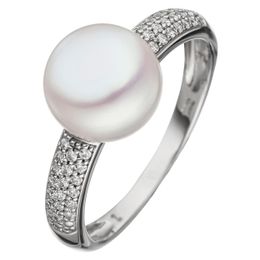Jobo Damen Perlenring, 56, Perlen Wei&szlig;gold 333, wei&szlig;, Perlen, Wei&szlig;gold 333, Fingerringe, 333 Wei&szlig;gold mit S&uuml;&szlig;wasser-Zuchtperle und Zirkonia