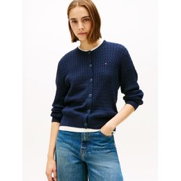 Tommy Hilfiger Damen Strickjacke, blau, Gr. M, unifarben, Strick, Obermaterial: 100% Baumwolle, Strickjacken, mit Zopfstrickmuster