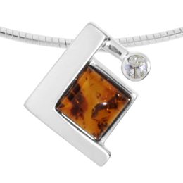 OSTSEE-SCHMUCK Damen Kette mit Anh&auml;nger "- Gleiter-Diane - Silber 925/000 - Bernstein/Zirk.", 45, Silber 925 (Sterlingsilber), silber, Silber 925