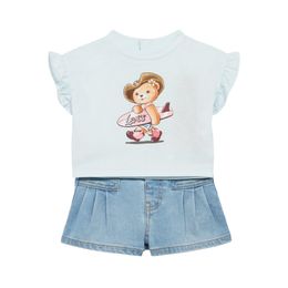 Levi's Kids Set: T-Shirt und Shorts M&auml;dchen Gr&ouml;&szlig;e 74 blue denim / pastellblau / hellbraun / beere