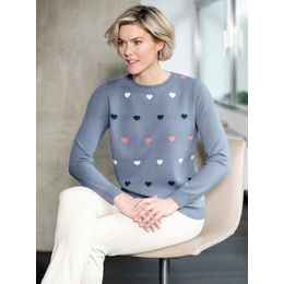 Classic Basics Damen Rundhalspullover "Pullover", blau, Gr. 38, gemustert, 100% Polyacryl, Pullover