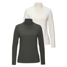 Lascana Damen Stehkragenshirt "aus weichem Viskose-Stretch", gr&uuml;n, Basic, Gr. 36, unifarben, Single Jersey, Obermaterial: 95% Viskose, 5% Elasthan,