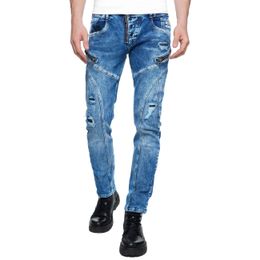 Rusty Neal Herren Straight-Jeans "MORI", blau, Gr. 34, unifarben, 98% Baumwolle, 2% Elasthan, Jeans, mit trendigen Zierelementen