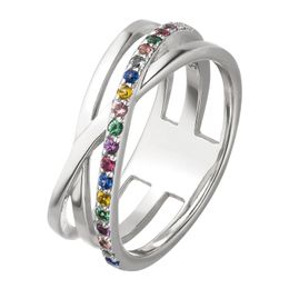 Jobo Damen Fingerring, 58, Silber 925 (Sterlingsilber), silber, Silber 925 (Sterlingsilber), Fingerringe, 925 Silber mit 19 bunten Zirkonia