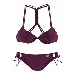 Buffalo Damen Push-Up-Bikini, rot, Gr. 42, Flechtoptik, unifarben, Polyamid, Bikini-Sets, mit geflochtenem R&uuml;ckendetail
