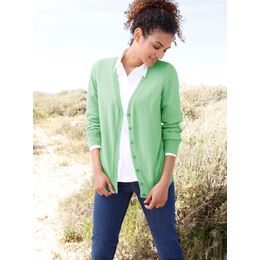 Casual Looks Damen Strickjacke, gr&uuml;n, Gr. 48, unifarben, 100% Baumwolle, Strickjacken