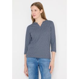 Shirtbluse Cecil, Damen, Gr. L (42), sporty denim blau, Web, 67% Baumwolle, 33% Polyester, gestreift, klassisch normal, V-Ausschnitt, B&uuml;ndchen, Blusen, mit 3/4 &Auml;rmeln