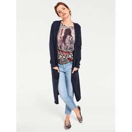 Heine Damen Longstrickjacke, blau, Gr. 50, unifarben, 100% Baumwolle, Strickjacken