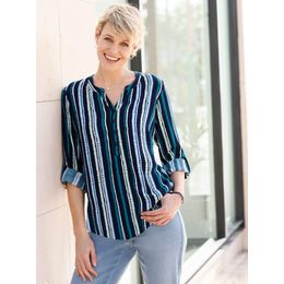Classic Basics Damen Schlupfbluse, gr&uuml;n, Gr. 50, gemustert, gestreift, mehrfarbig, 100% Viskose, Blusen