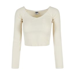 Urban Classics Damen Langarmshirt "Urban Classics Damen Ladies Short Rib Wide V-Neck Longsleeve", beige, Gr. L, unifarben, 97% Baumwolle, 3%