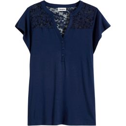 bonprix Damen Henleyshirt "Henleyshirt aus Viskose-Mix", blau, Gr. 32, Obermaterial: 95% Viskose, 5% Elasthan. Spitze: 95% Polyester, 5% Elasthan,